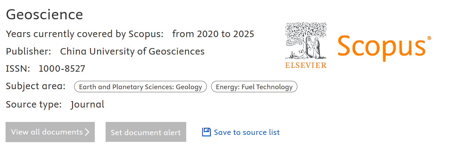 Geoscience Journal – ISSN:1000-8527 covered by Scopus:from 2020 to 2025